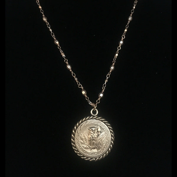 Goddess Athena & Wisdom Owl Medallion Chain Necklace in Silver by Whis ...
