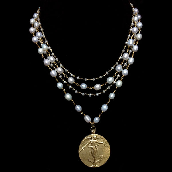 Pearl necklace with angel store
